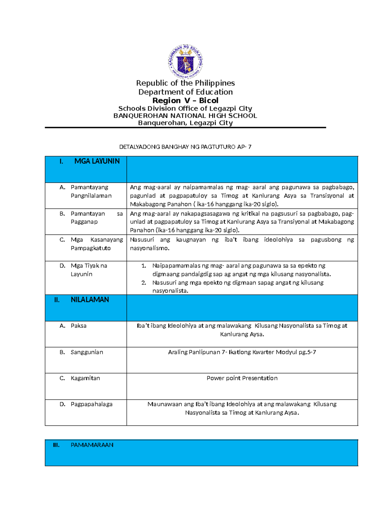Dlp 3 - lesson planning - Republic of the Philippines Department of ...