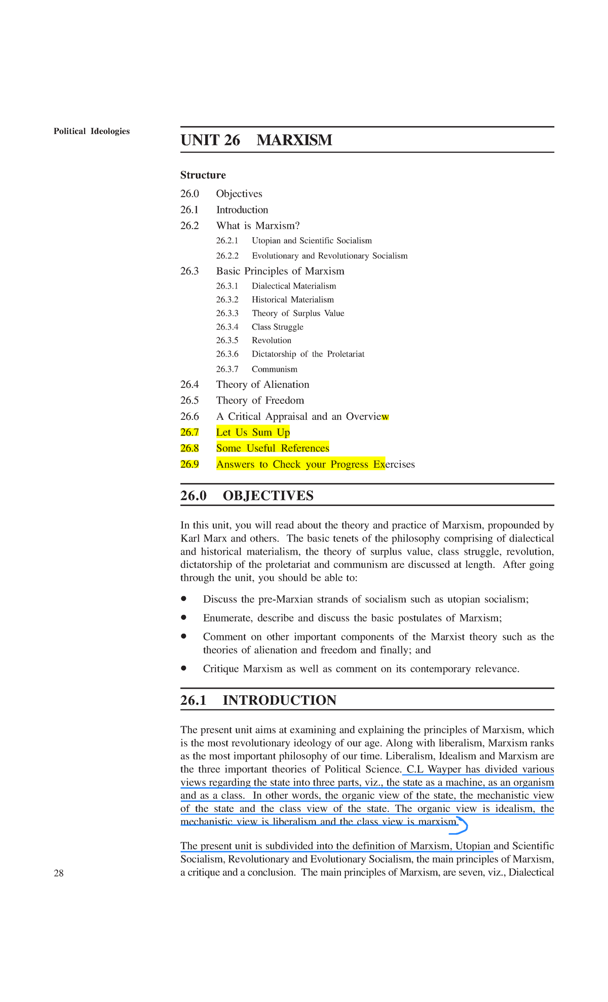 Marxism notes - Political Ideologies UNIT 26 MARXISM Structure 26 ...