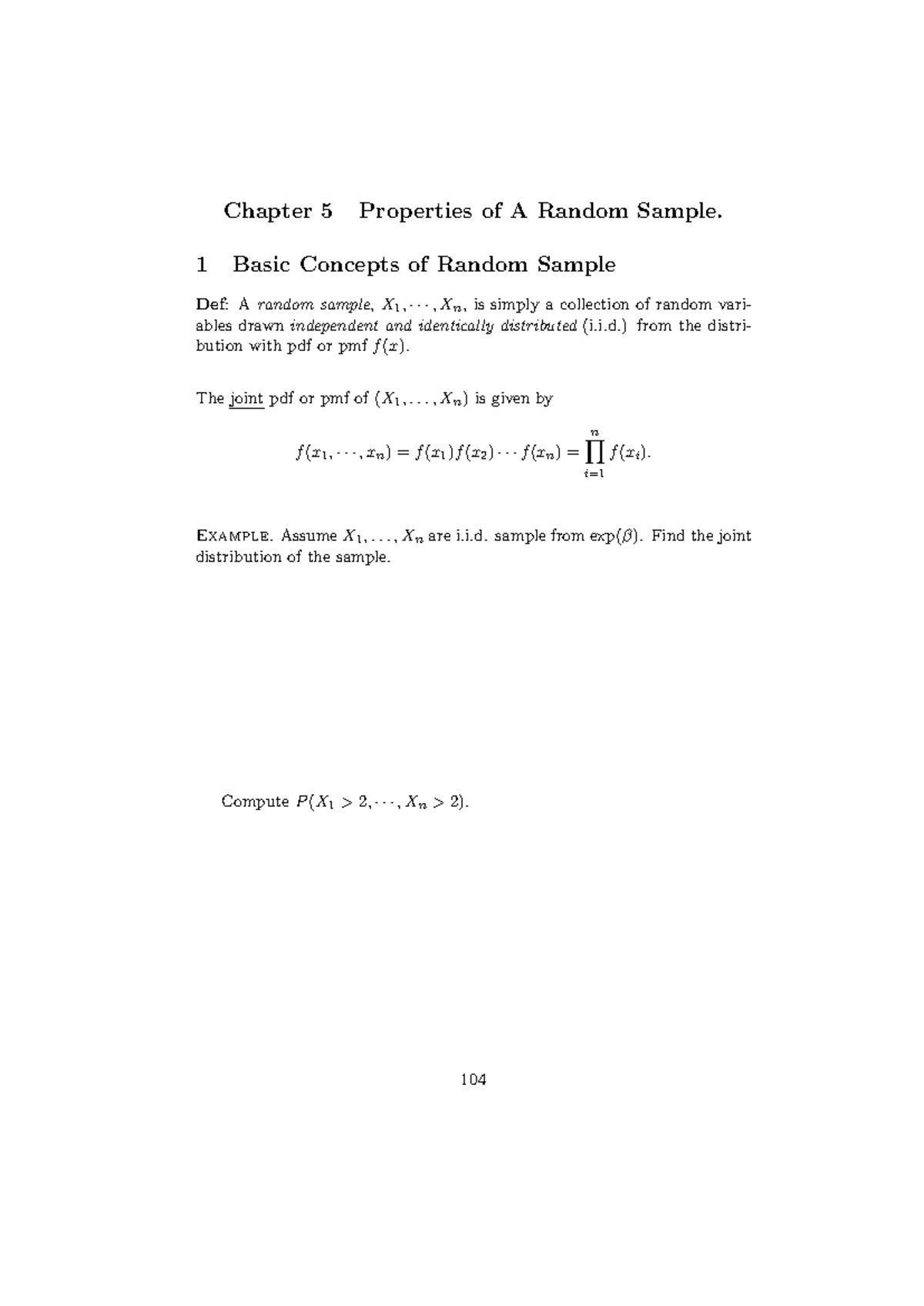 Chap5 of STAT564 Therory of Probability - Chapter 5 Properties of A Random Sample. 1 Basic ...