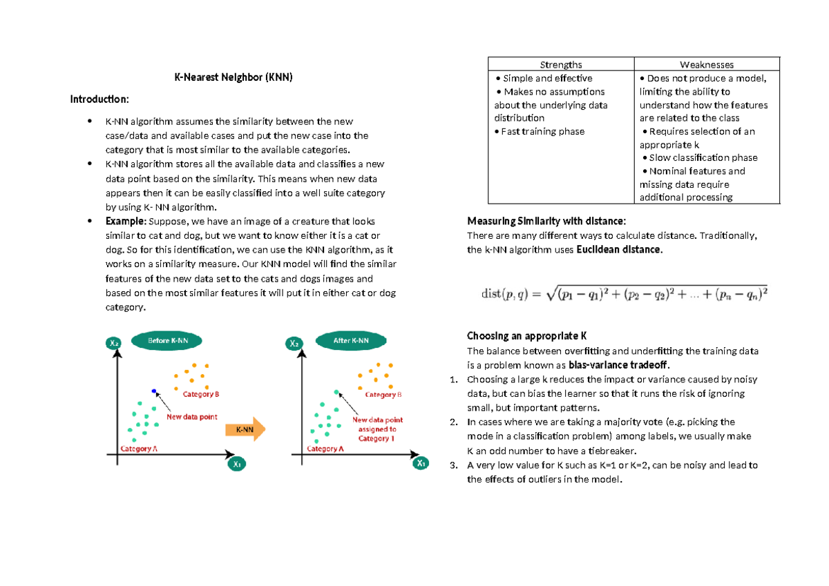 KNN - notes - K-Nearest Neighbor (KNN) Introduction: K-NN algorithm ...