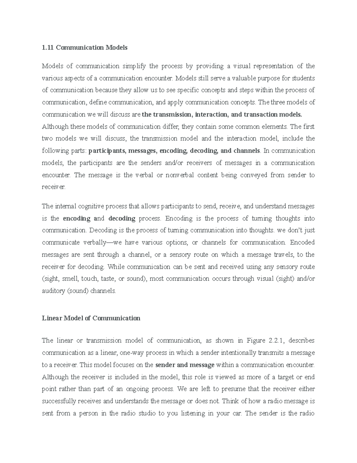 Models of communication - 1 Communication Models Models of ...