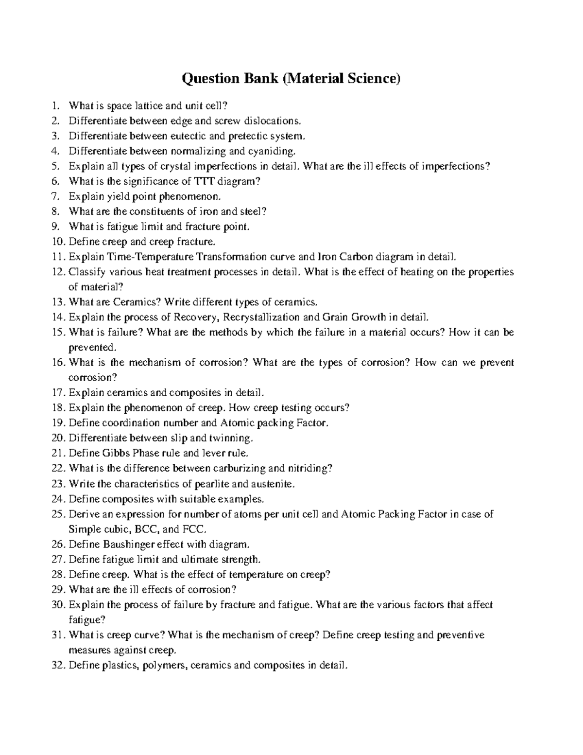 Material Science qs - Question Bank (Material Science) What is space ...