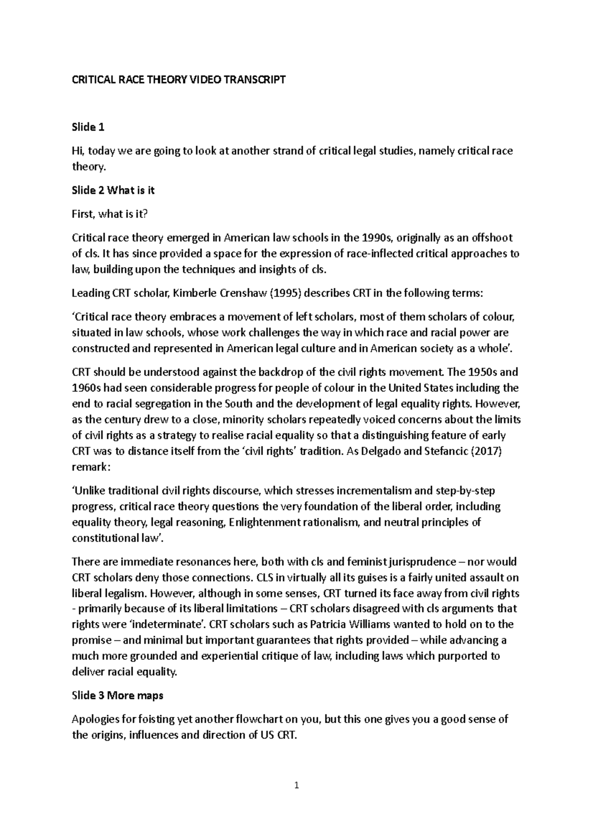 Critical Race Theory Overview - Studocu