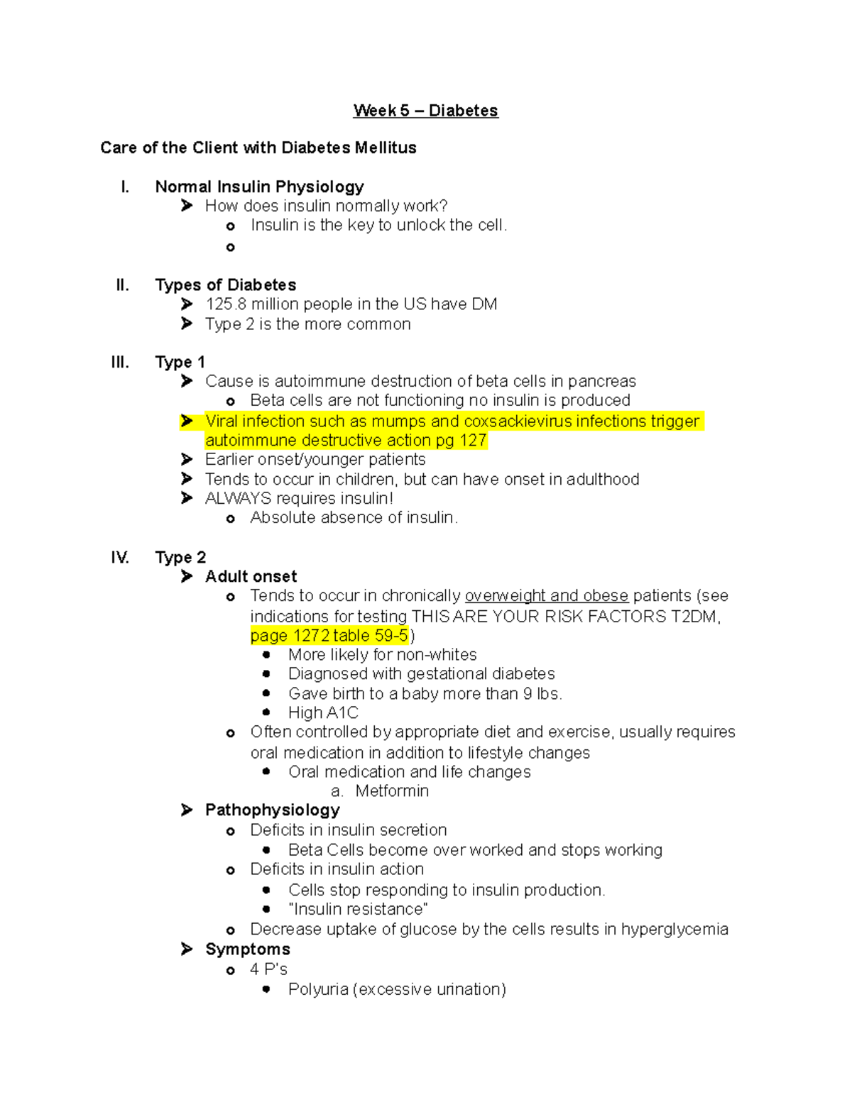 Week 5 Diabetes - Lecture Notes - Week 5 – Diabetes Care of the Client ...