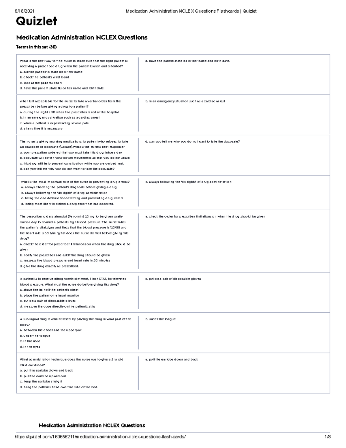 Medication Administration 2 - ask the patient to state his or her name ...