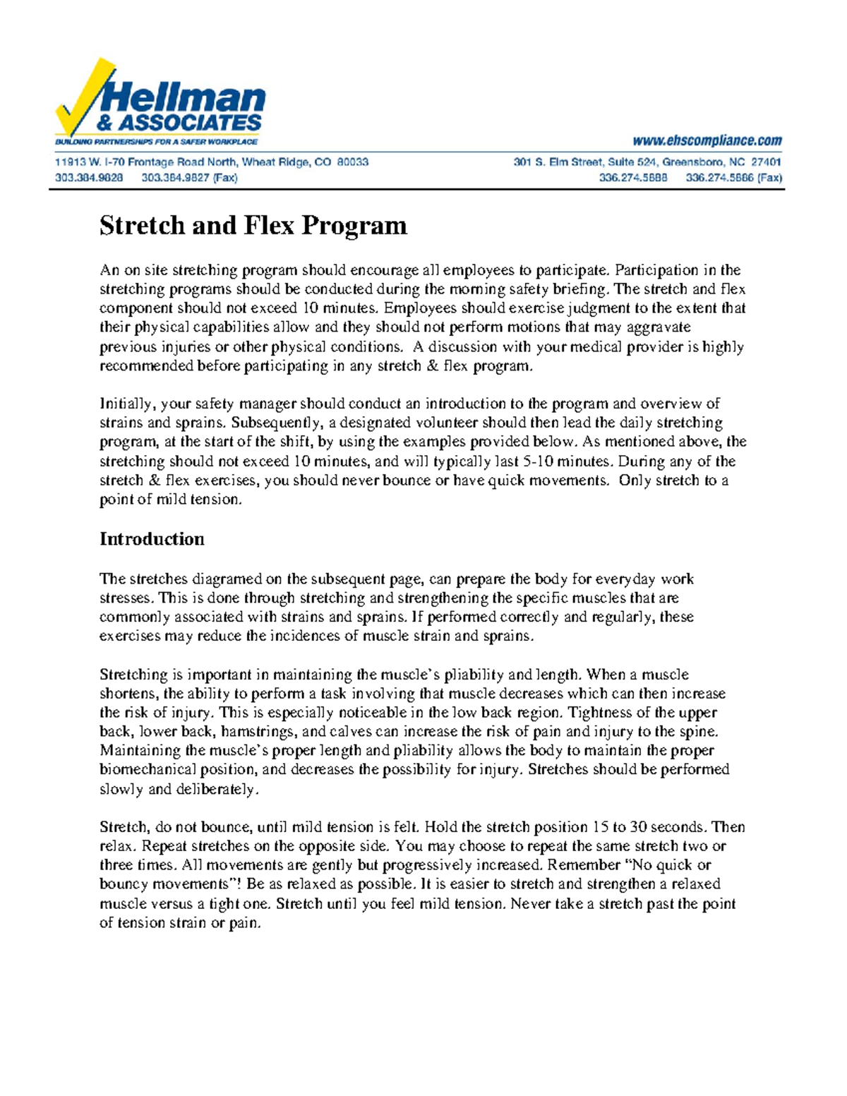 Stretch and Flex Program - Participation in the stretching programs ...
