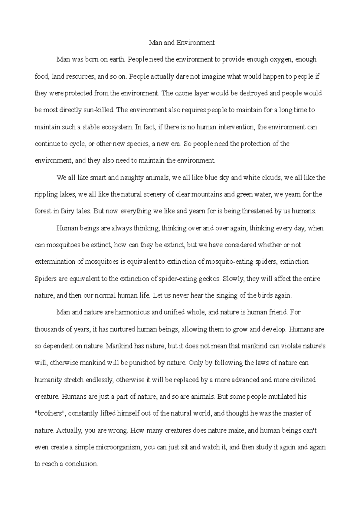 Final work - PROJECT - Man and Environment Man was born on earth ...