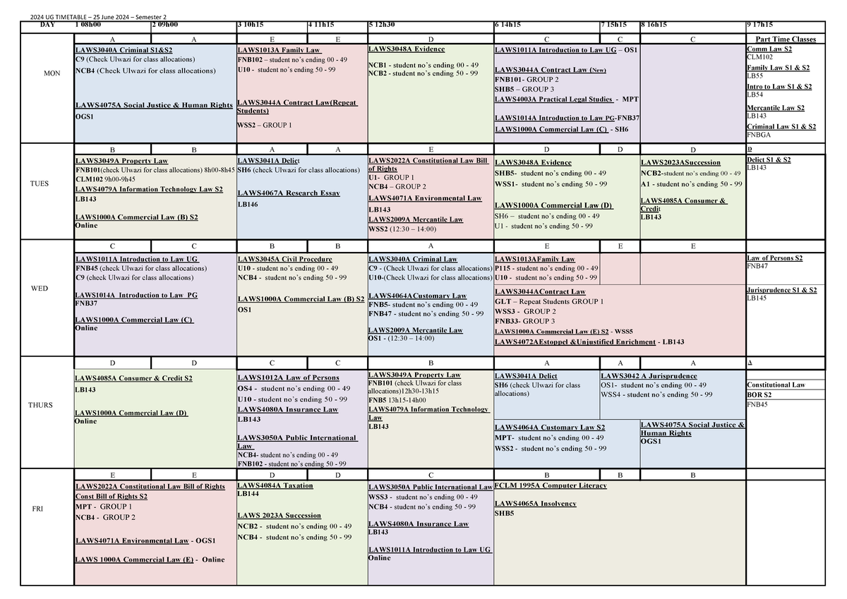 2024 Sem 2 Final Timetable - 2024 UG TIMETABLE – 25 June 2024 ...