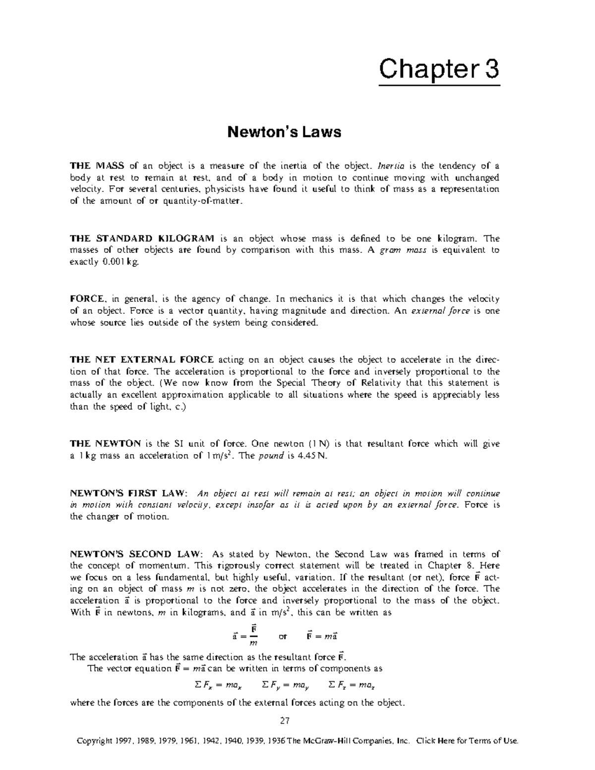 Physics lecture with problems - Chapter 3 Newton's Laws THE MASS of an ...