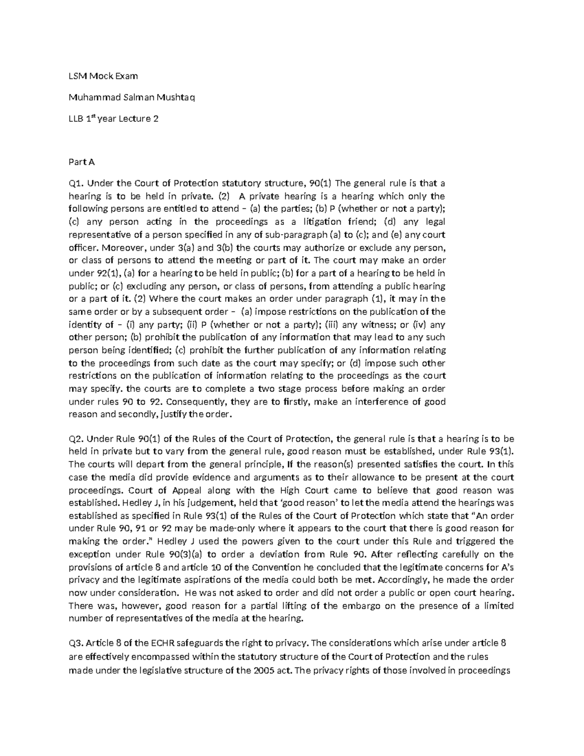 Mock Exam Lsm A Uniersity Mock Exam Lsm Mock Exam Muhammad Salman