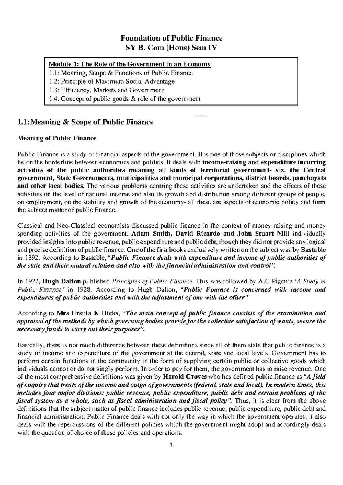 Eco-PF Study notes Module 1 - Foundation of Public Finance SY B. Com ...