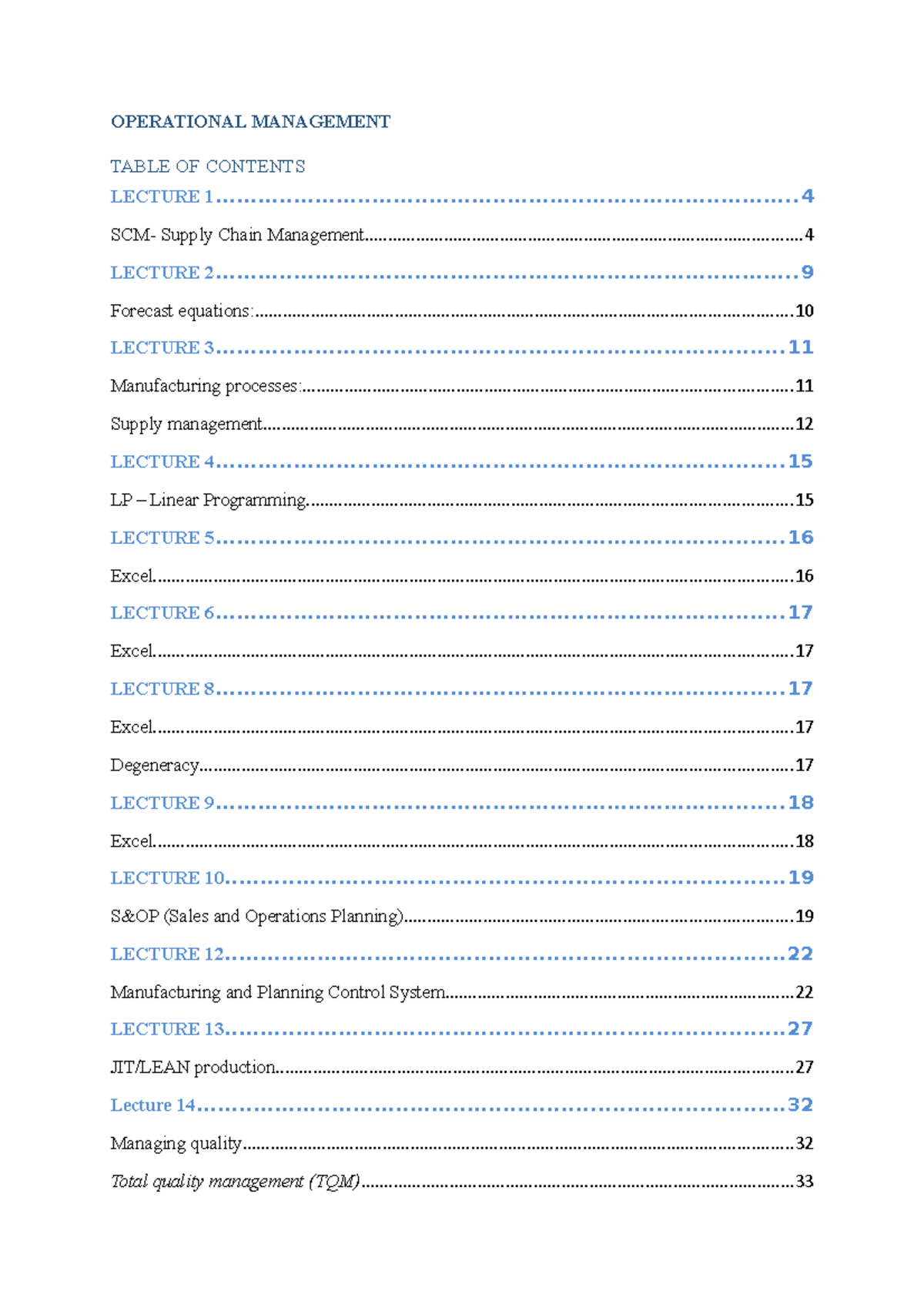 Operation Management Lecture notes and Book summary (exam prep ...