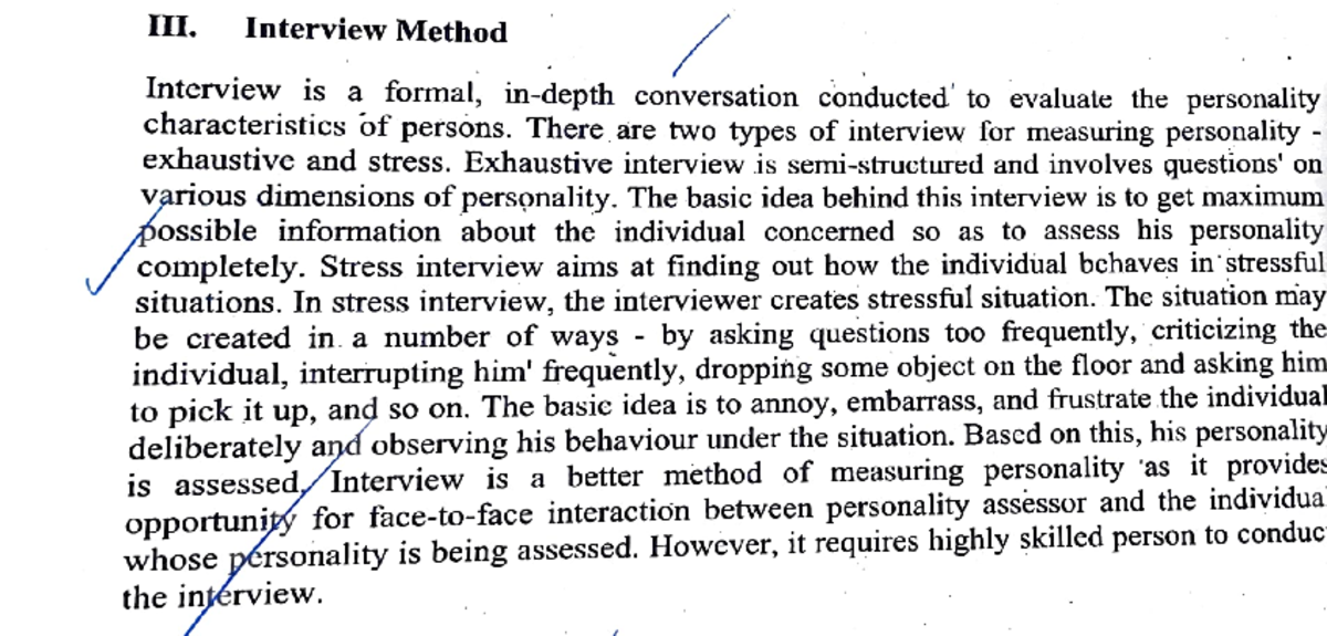 ORGANISATION BEHAVIOUR - III. Interview Method Interview is a formal ...