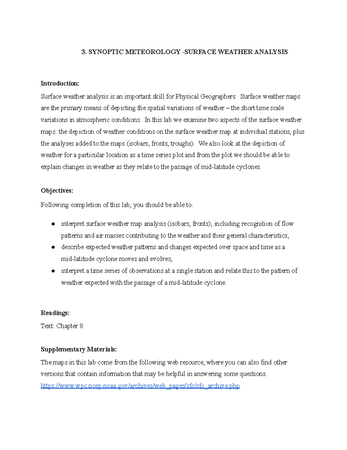 Geography Lab 3 - 3. SYNOPTIC METEOROLOGY -SURFACE WEATHER ANALYSIS ...
