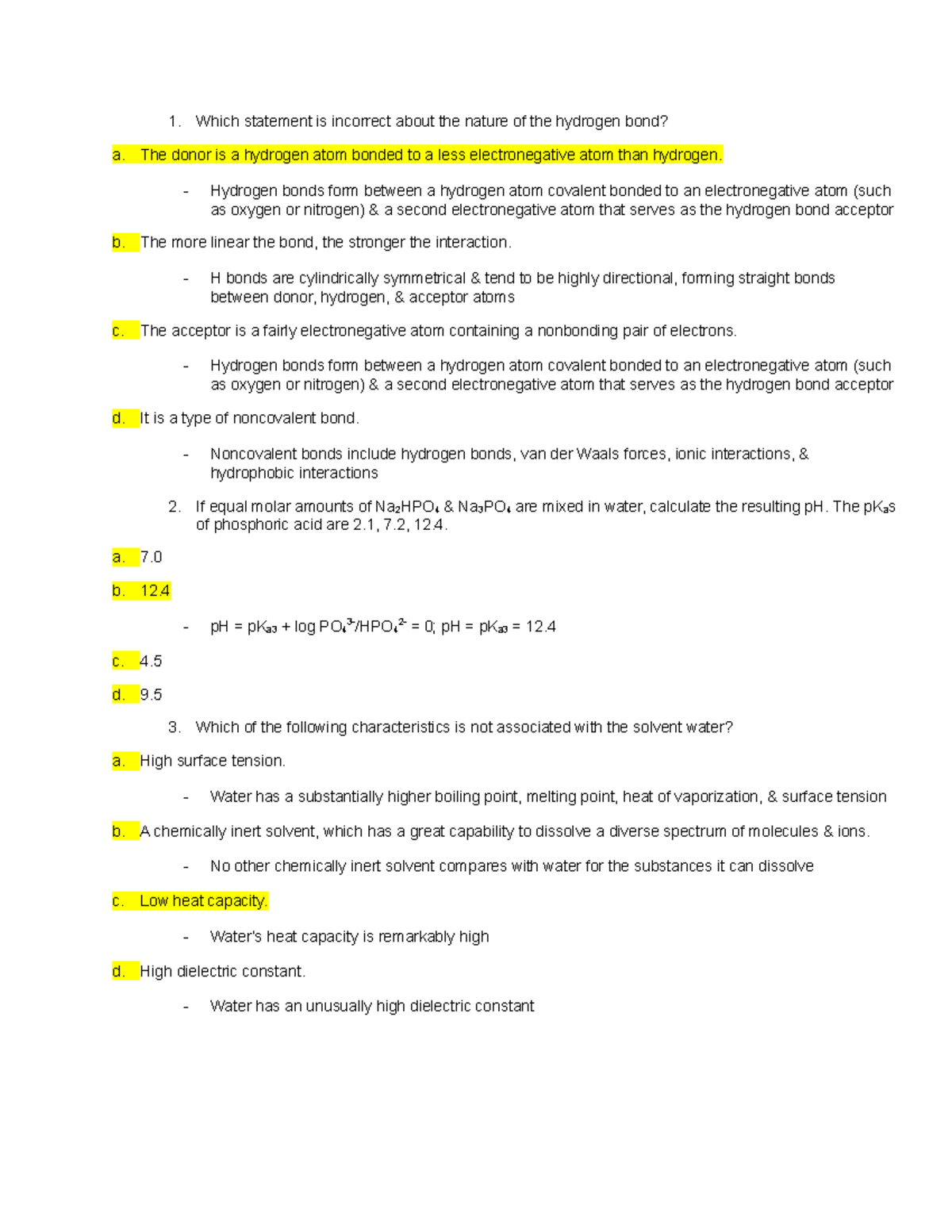 Exam I practice questions Biochem(1) - Which statement is incorrect ...