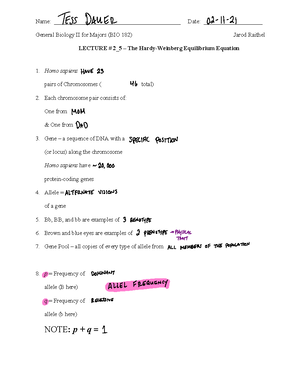 Guided Notes 2 5 Hardy-Weinberg Equilibrium Equation - Name: - Studocu