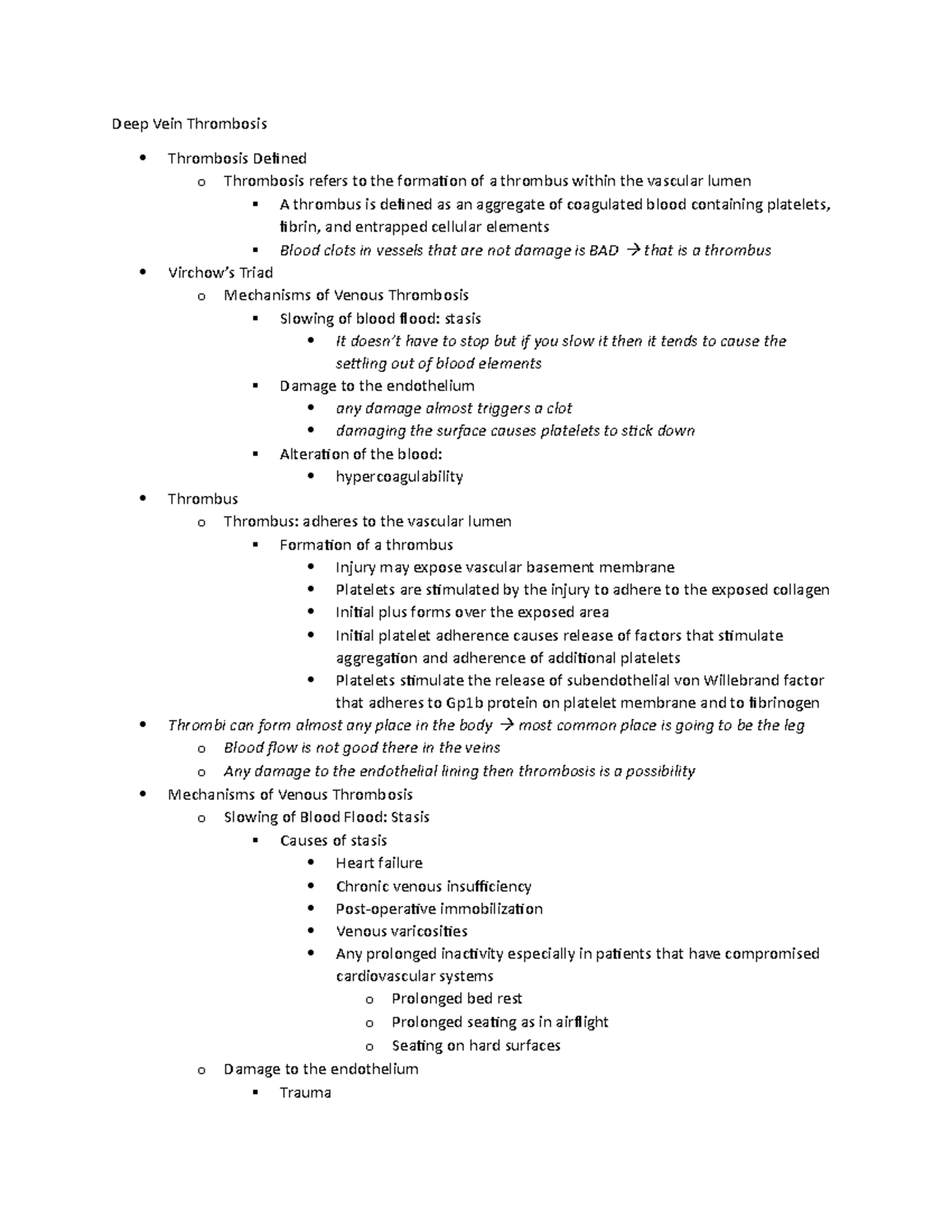 Deep Vein Thrombosis - notes - Deep Vein Thrombosis Thrombosis Defined ...