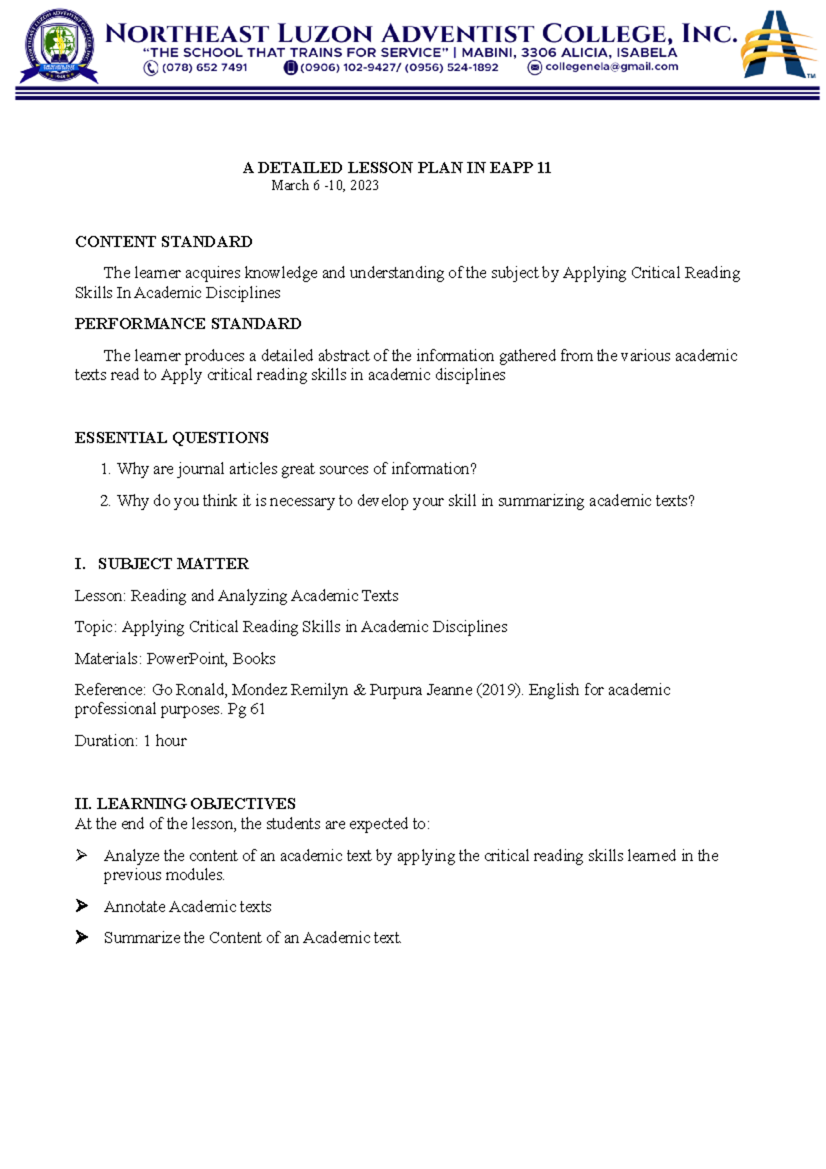 UNIT-1- Module-8-EAPP - A DETAILED LESSON PLAN IN EAPP 11 March 6 -10 ...