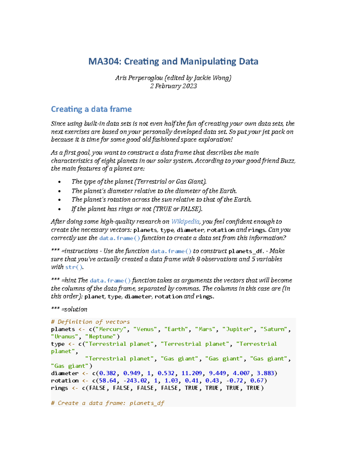 Lab3-dataframe - Lecture notes of professor - MA304: Creating and ...