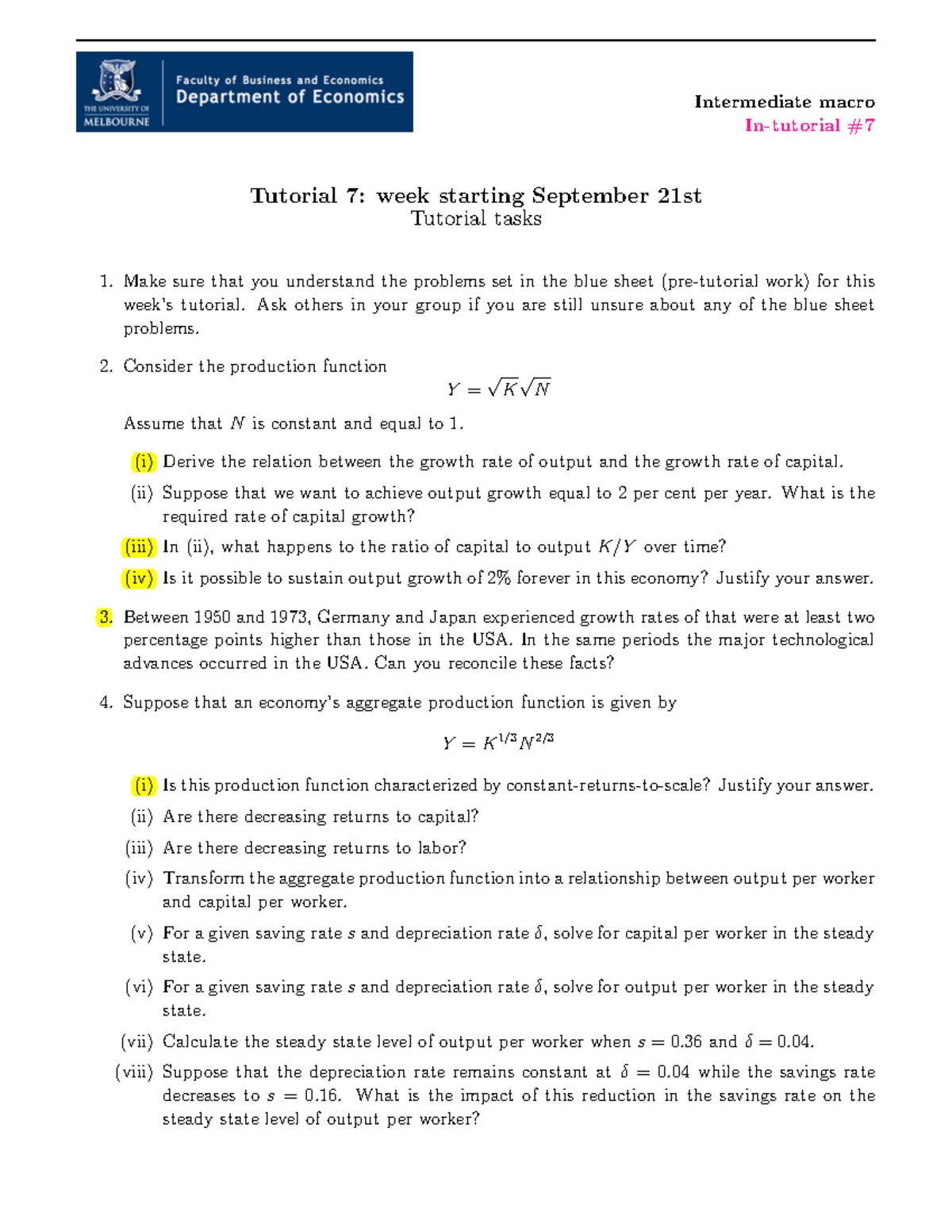 Intutorial 7 In Tutorial 7 Intermediate Macroeconomics 2020 Week 7 Econ20001 Intermediate