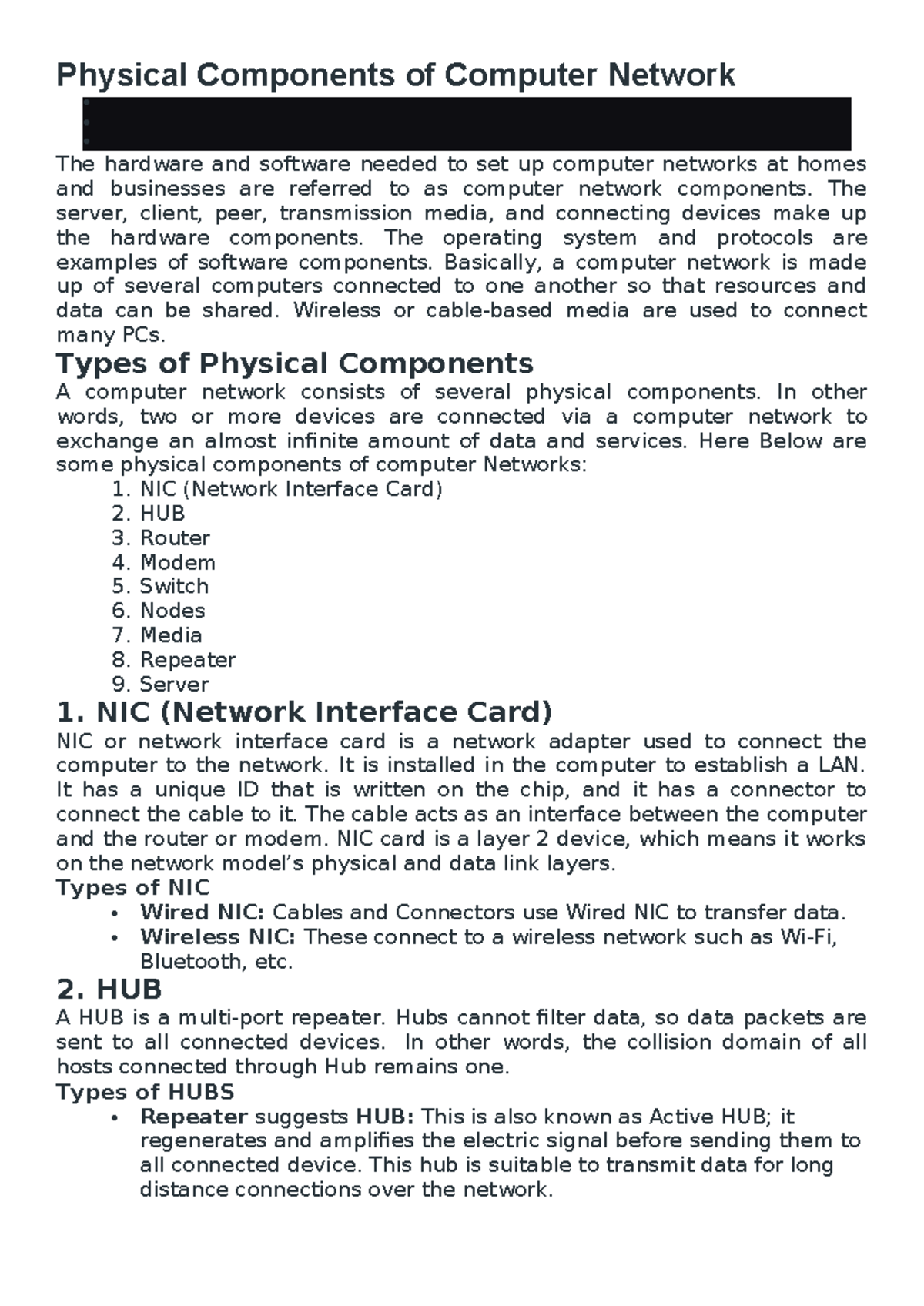 Physical Components of Computer Network - Physical Components of ...