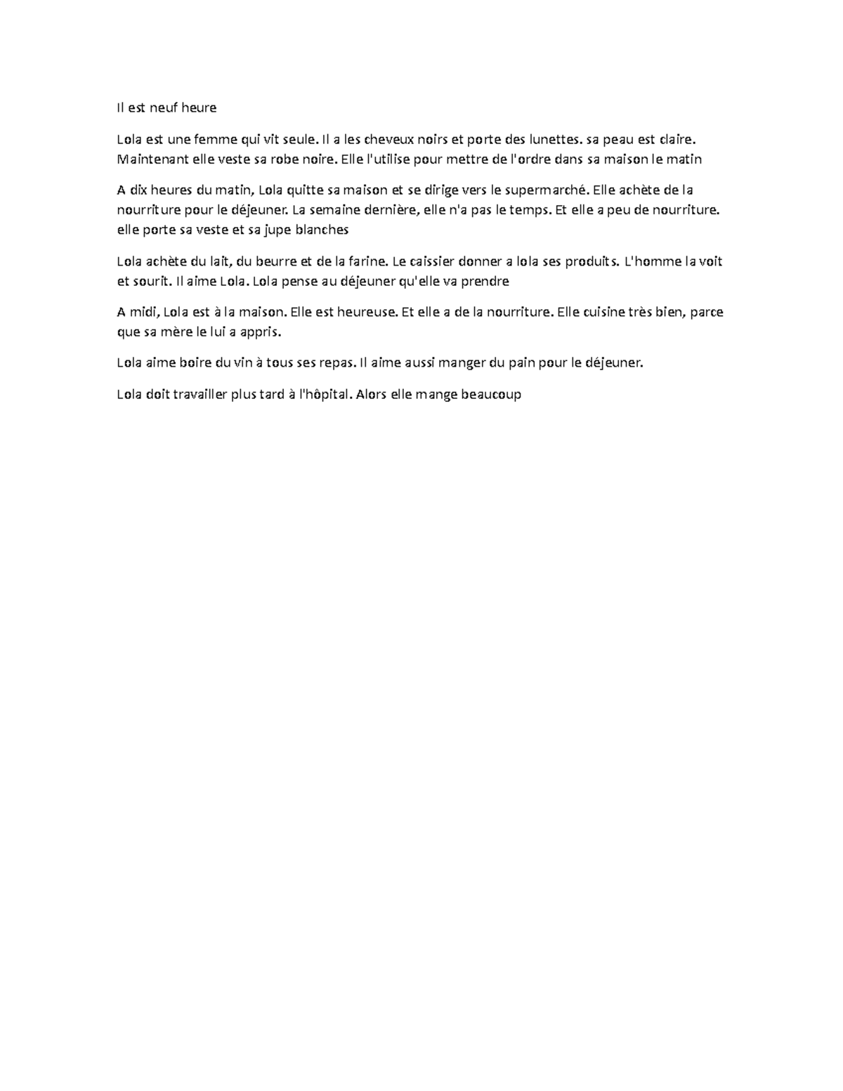 Il est neuf heure - texto en frances - Il est neuf heure Lola est une ...