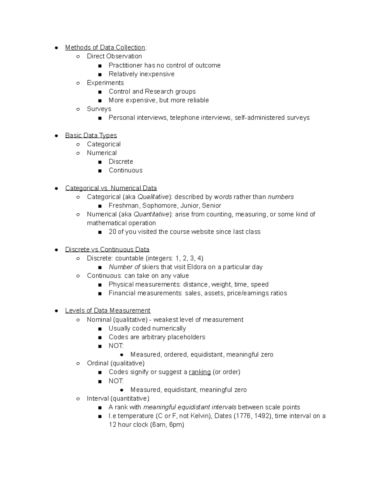 Chapter 2 Notes - Methods of Data Collection: Direct Observation ...