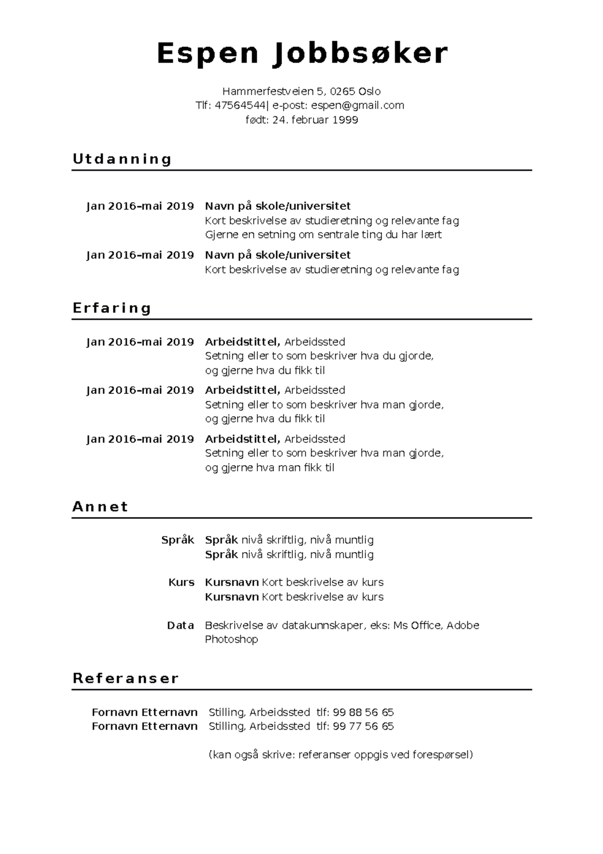 CV-nerdens-CV-mal-1-gratis. fra CV nerdens cv mal - Espen Jobbsøker ...