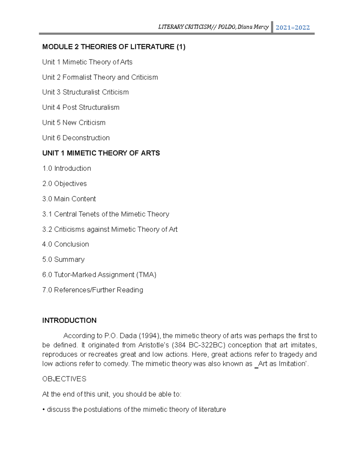 Litcrit 2 - Literary Criticisms - MODULE 2 THEORIES OF LITERATURE (1 ...