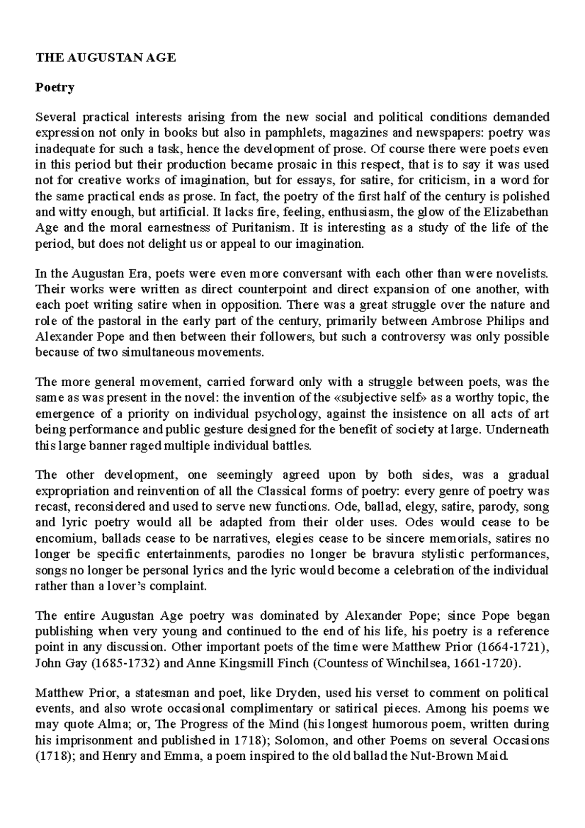 THE Augustan AGE - THE AUGUSTAN AGE Poetry Several practical interests ...