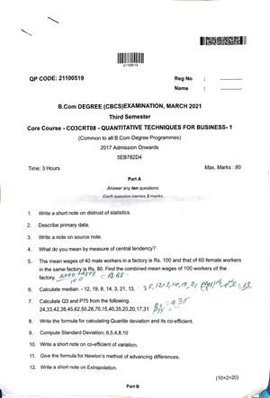 QT 3rd sem equations - Quantitative Techniques - Studocu