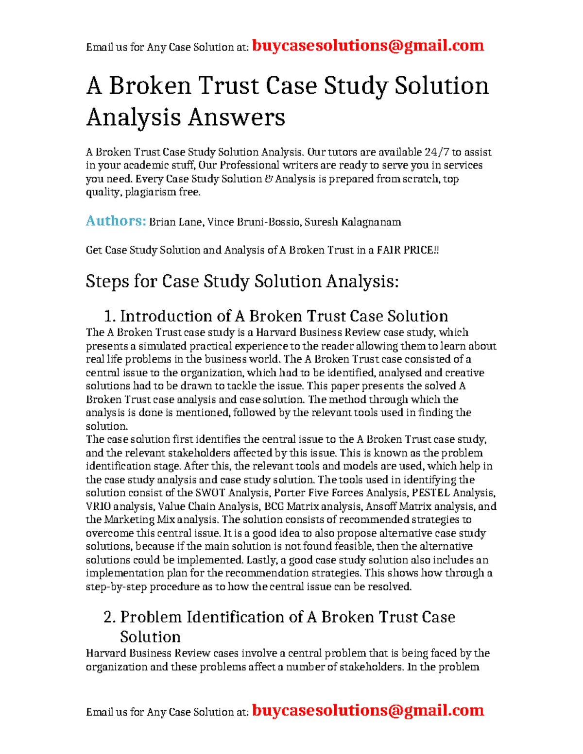 A Broken Trust Case Study Solution Analysis - Our tutors are available ...