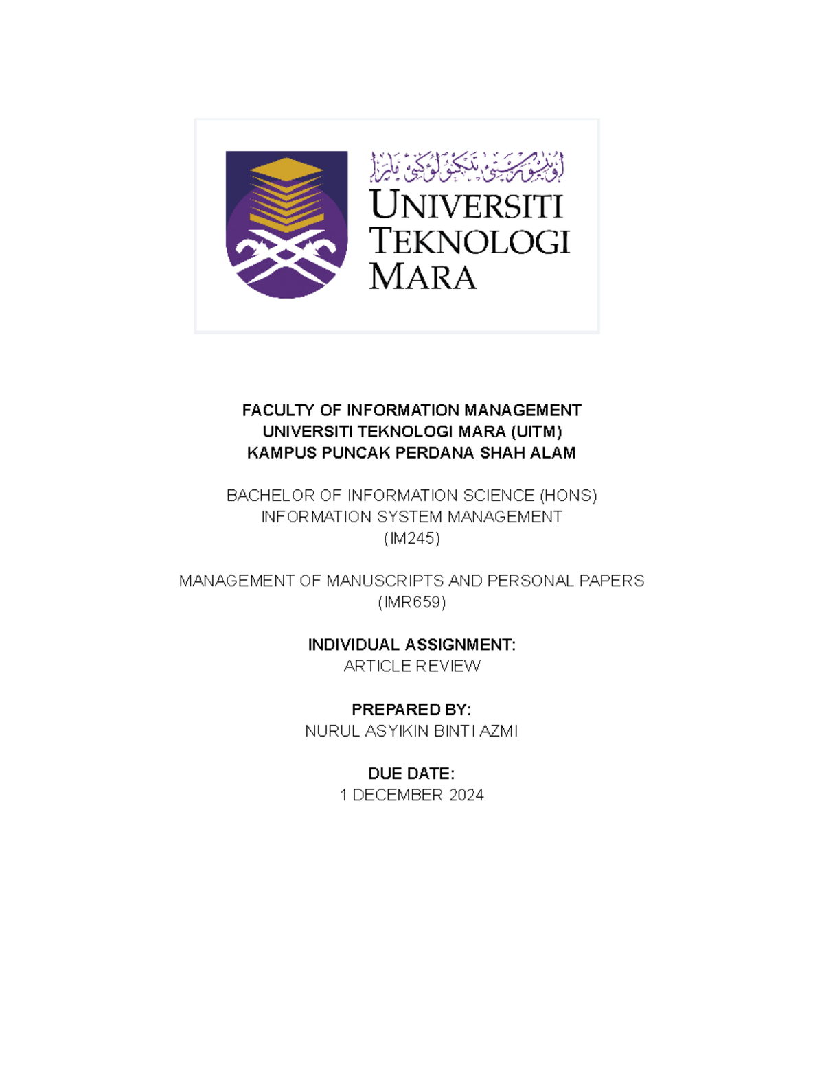 IMR659- Article Summary - FACULTY OF INFORMATION MANAGEMENT UNIVERSITI ...