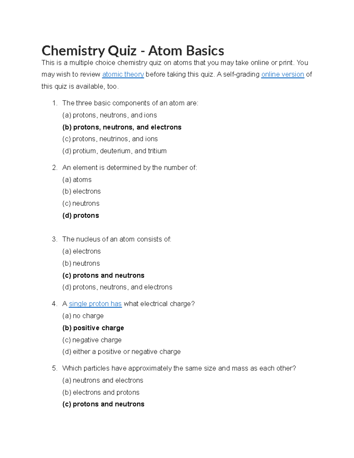 Activity in Atom - chem114 - Chemistry Quiz - Atom Basics This is a multiple choice chemistry ...