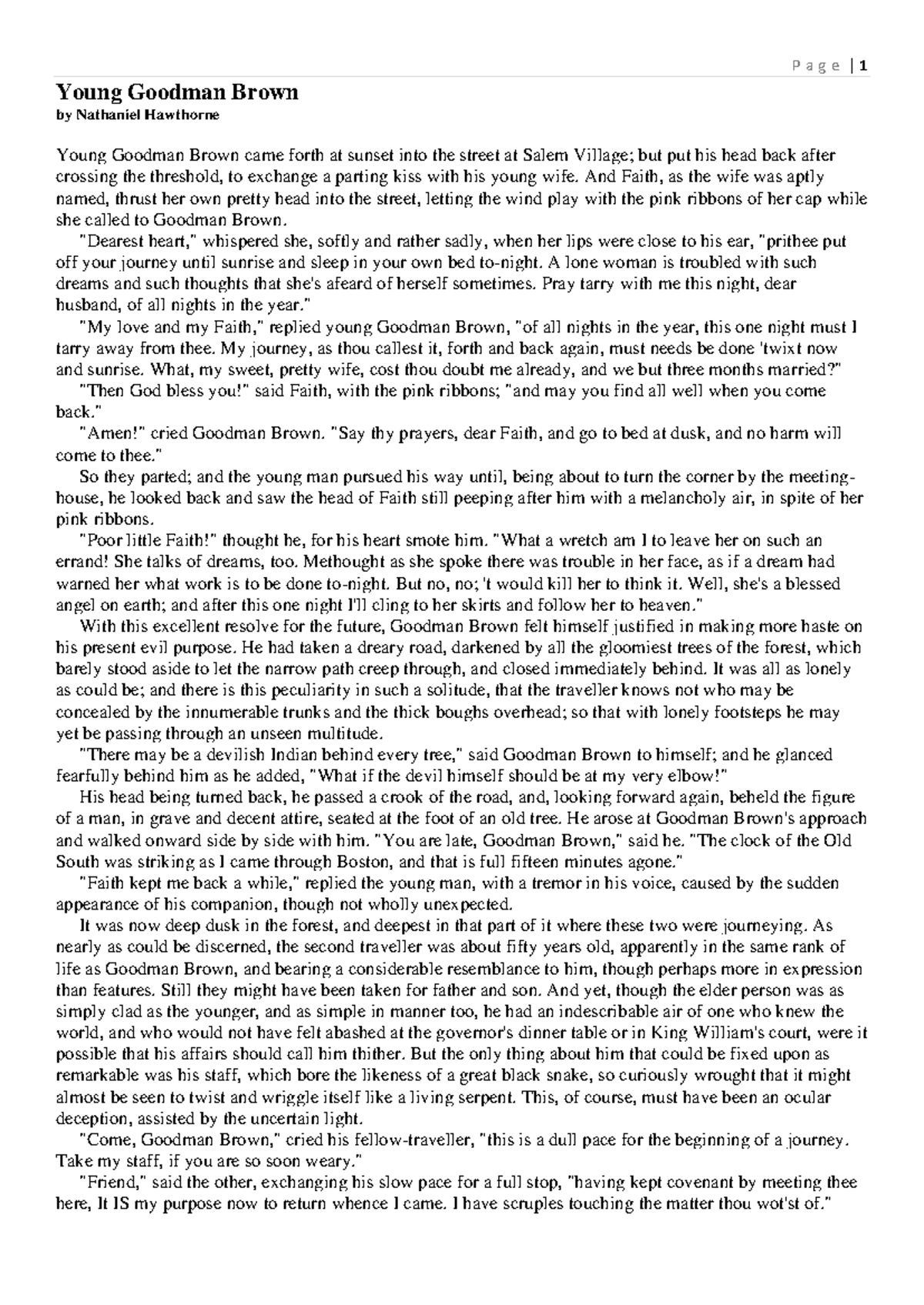 Young Goodman Brown by Nathaniel Hawthorne - Young Goodman Brown by ...