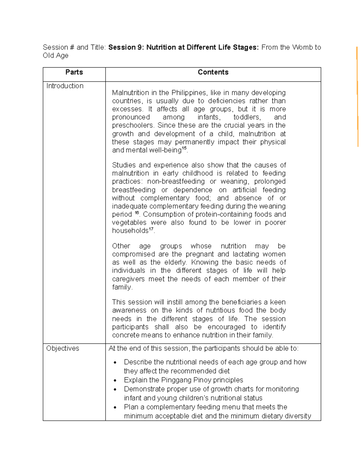 FDS- Session- Guide - Session # and Title: Session 9: Nutrition at ...