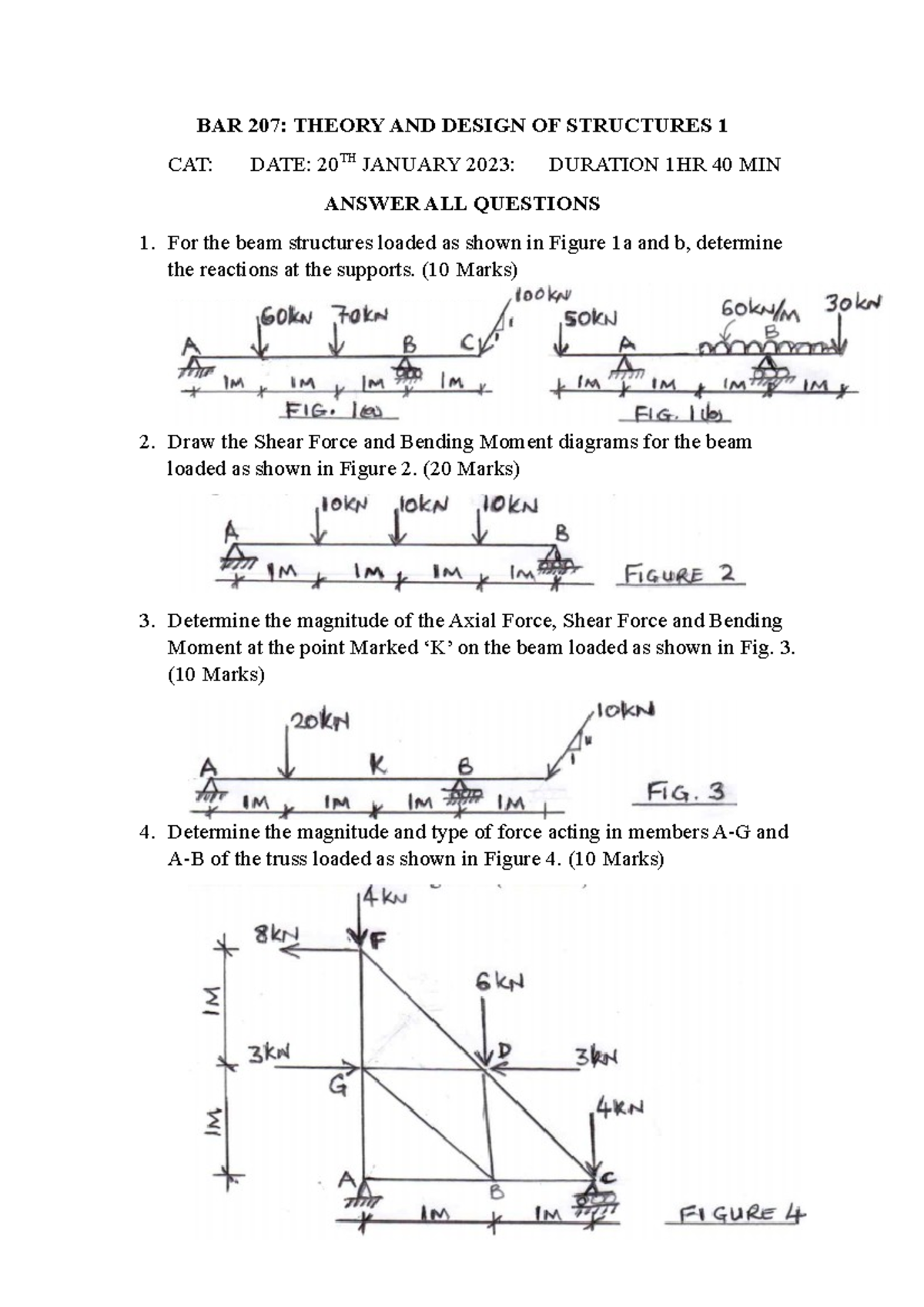 Theory of Structures - BAR 207 CAT With Answers - BAR 207: THEORY AND ...