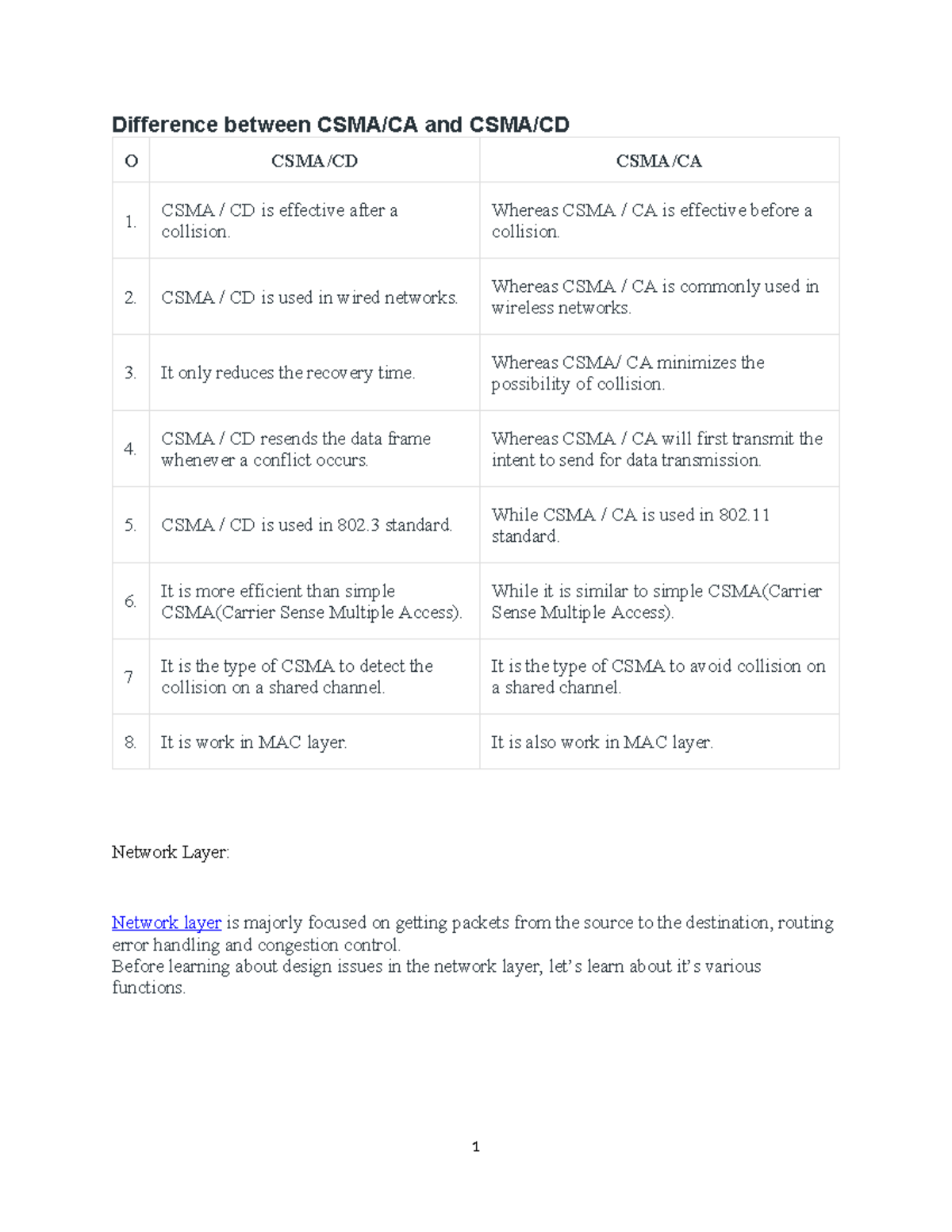 Unit 3,4 - esstyguhjkjhgfd - Difference between CSMA/CA and CSMA/CD O ...