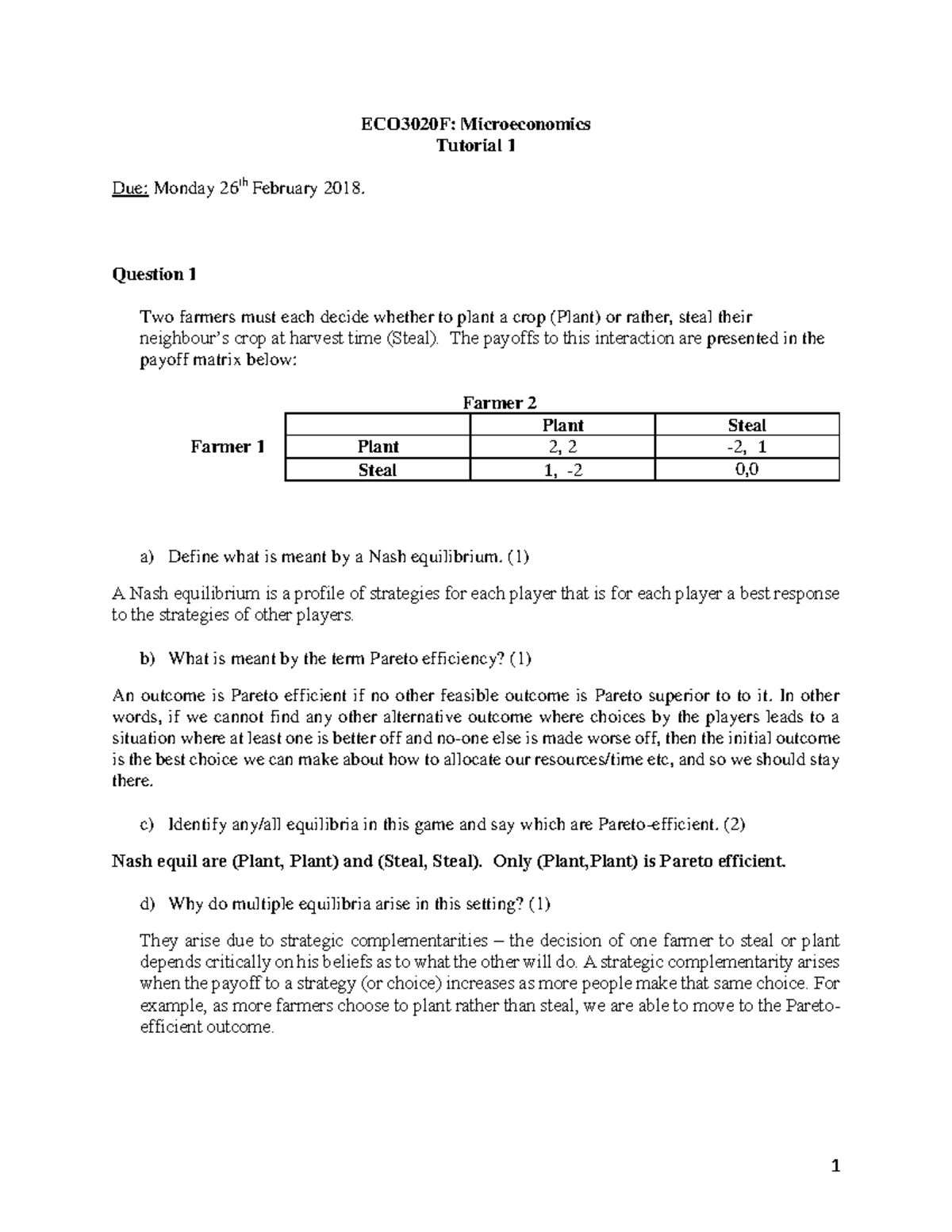 Tutorial 1 WS - Warning: TT: undefined function: 32 ECO3020F: Microeconomics Tutorial 1 Due ...
