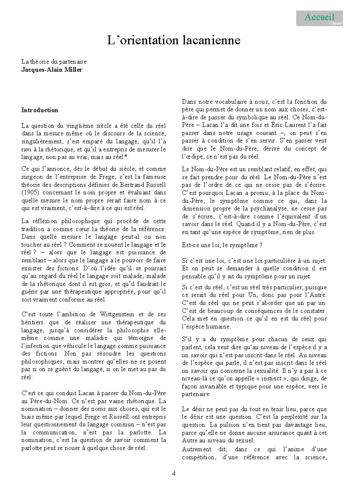 Jacques Alain Miller Theorie du partenaire 3 - L’orientation lacanienne ...