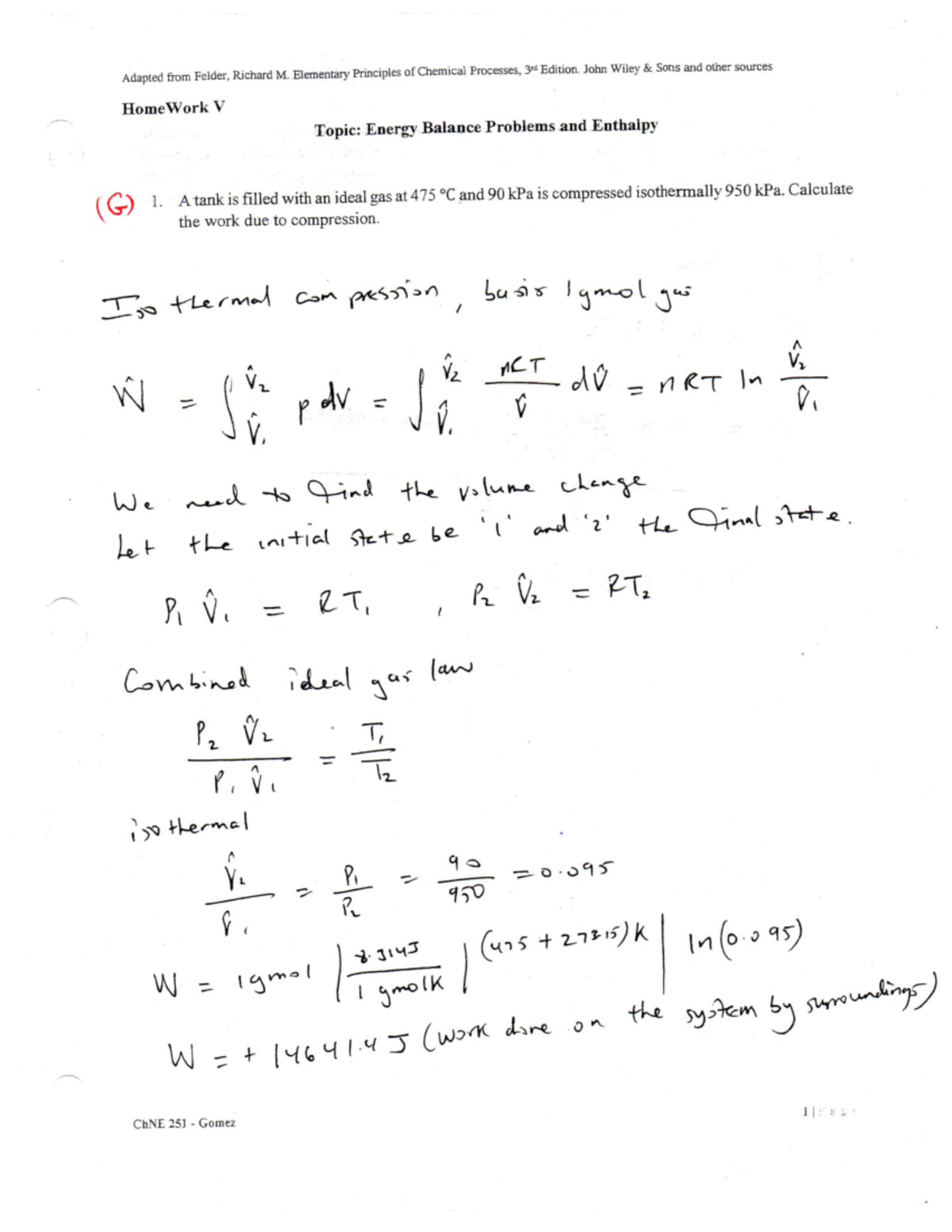 HW V2-S - Homework 7 - Adapted from Felder, Richard M. Elementary ...
