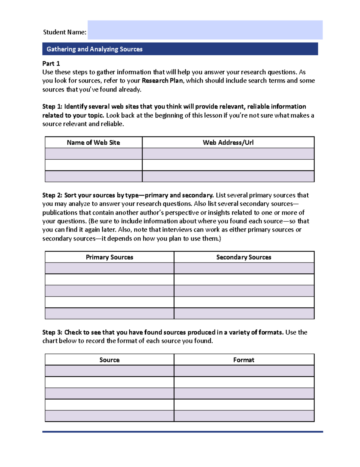 2. Gathering and Analyzing Sources - Student Name: Gathering and ...