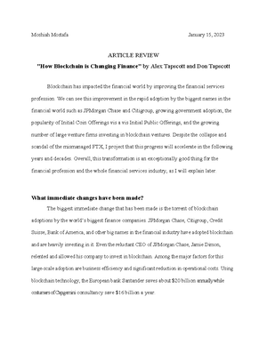 BLCN 533 Article Review - Finance and Blockchain-A Primer - January 22 ...