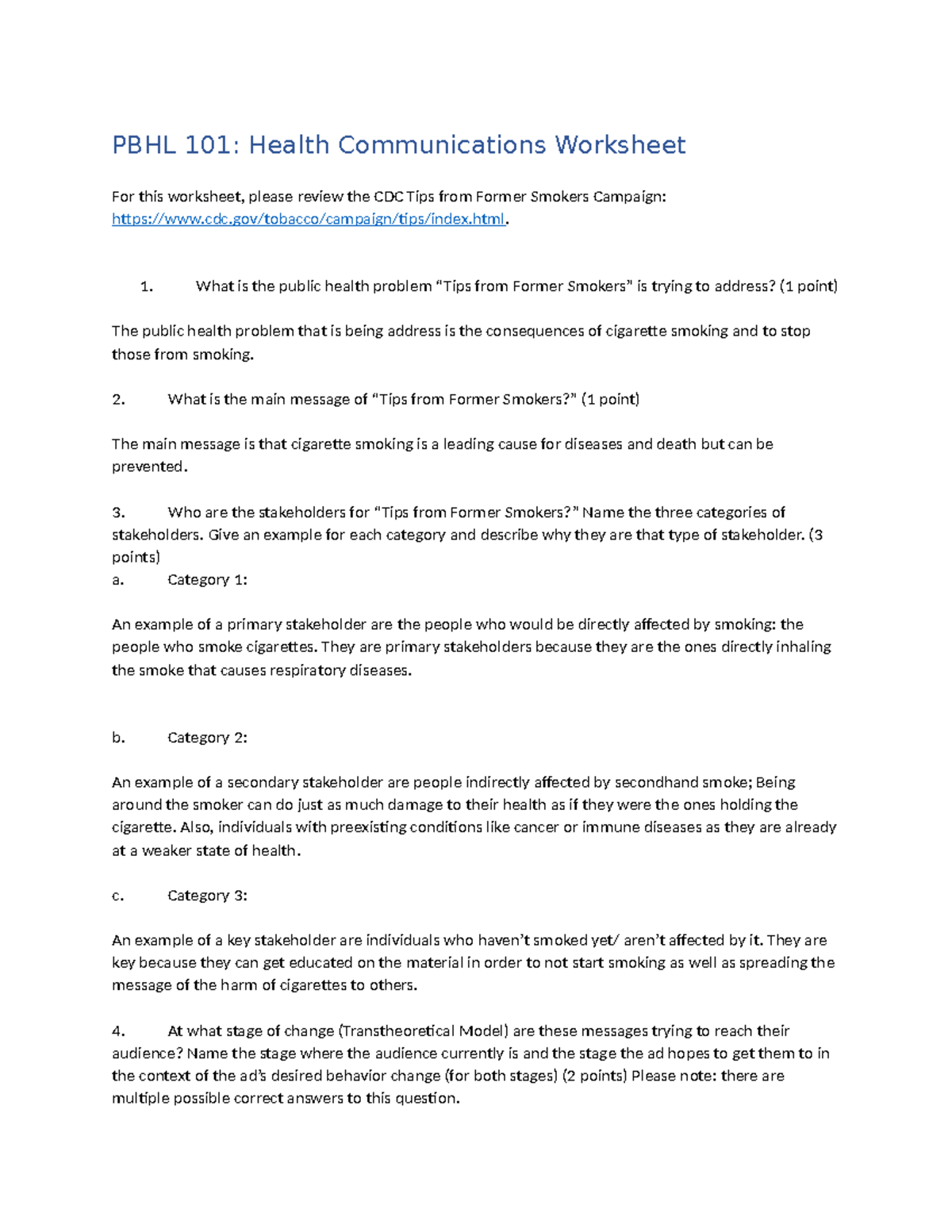 Pbhlhealth Communications Worksheet - PBHL 101: Health Communications ...