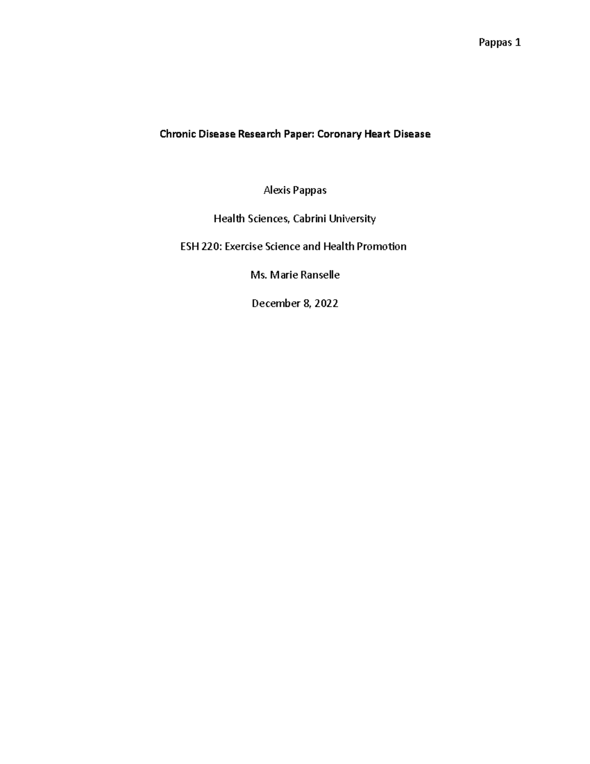 Chronic disease paper - Mrs. Ranselle - Chronic Disease Research Paper ...