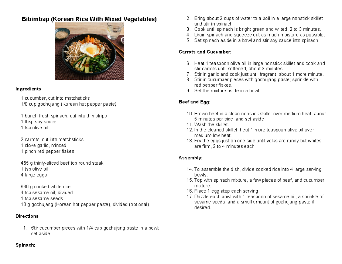 Bibimbap - recipe - Bibimbap (Korean Rice With Mixed Vegetables ...