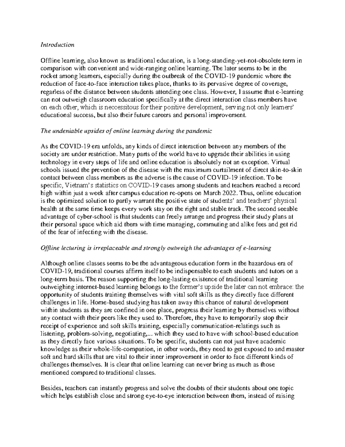 Essay 1 - bài tập môn academic writing - Introduction Offline learning ...