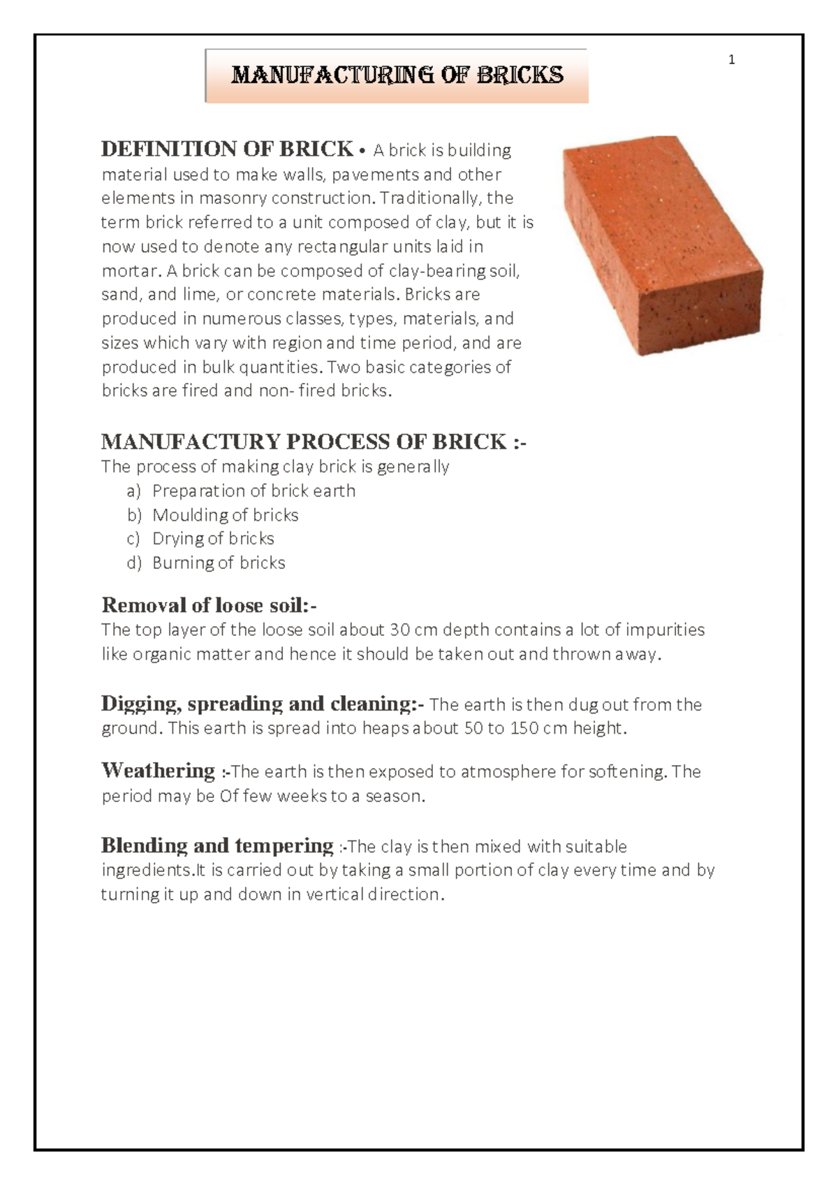 Brick m Anufacturing - dsiuhihdhohohkgreto - DEFINITION OF BRICK • A ...