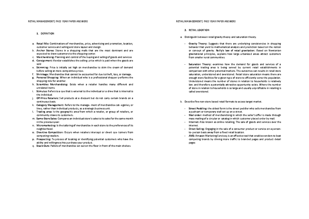 Pyp rm - retail management - 1. DEFINITION a. Retail Mix: Combinations ...