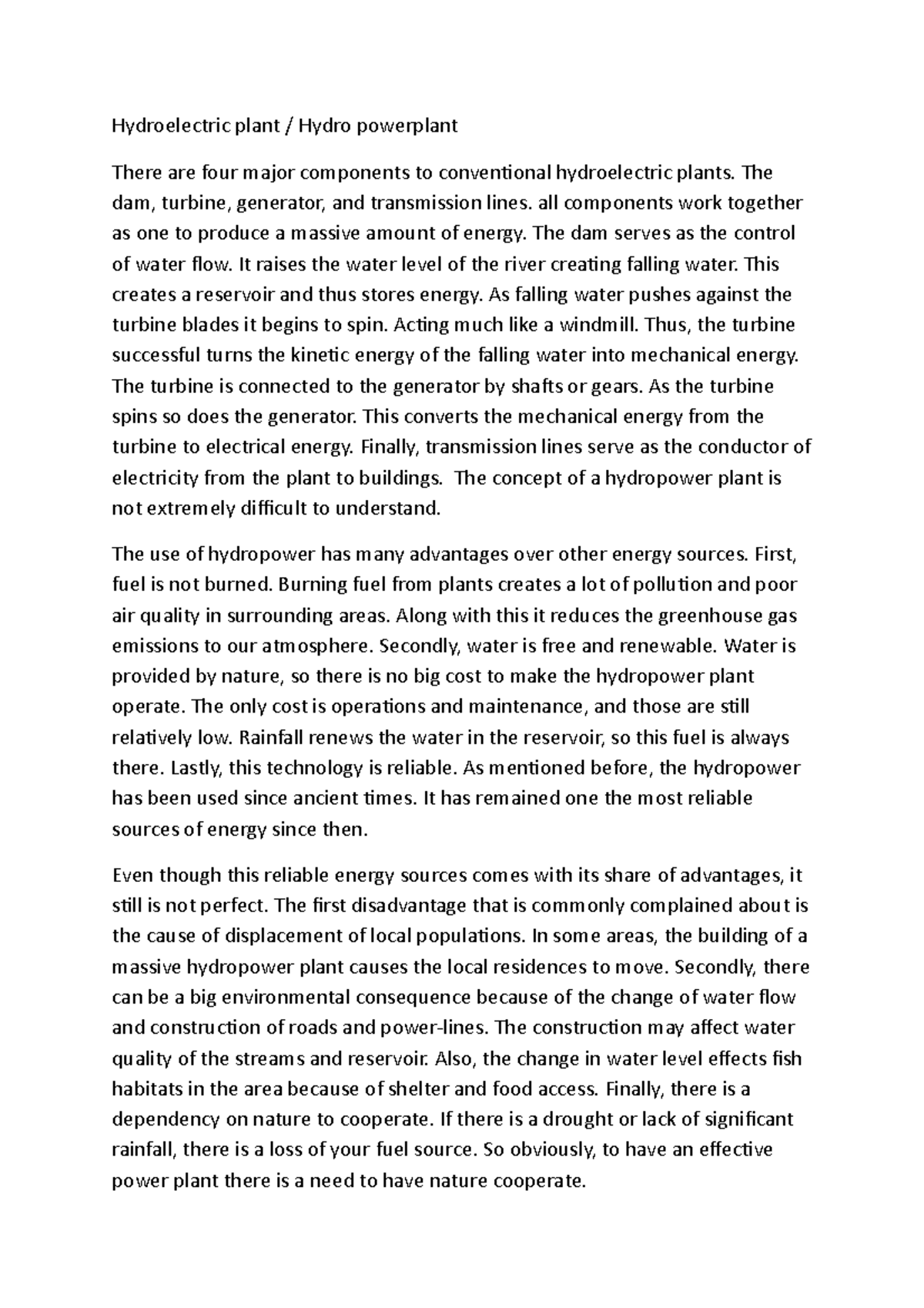 Tugas B Inggris 2 Minggu 7 - Hydroelectric plant / Hydro powerplant ...